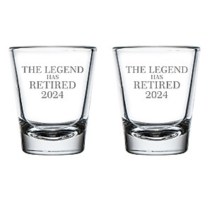 MIP Brand Set of 2 Shot Glasses 1.75oz Shot Glass The Legend Has Retired 2024 Retirement Gift