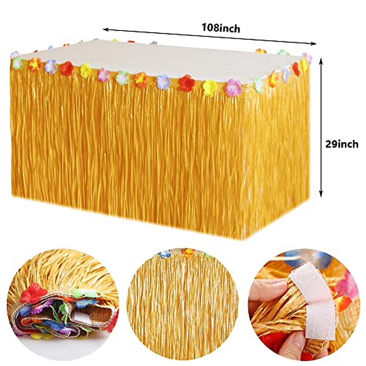 Tropical Luau Party Decorations Set Hawaiian Beach Theme Party Favors Luau Party Supplies with 9ft Luau Grass Table Skirt, Palm Leaves, Hibiscus Flowers, 3D Fruit Straws, Flamingo and Pineapple Décors