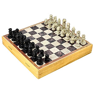 Ajuny Beautifully Crafted Unique Stone Art Chess Set Hand Carved Stone Pieces Board Size 10x10 Inches