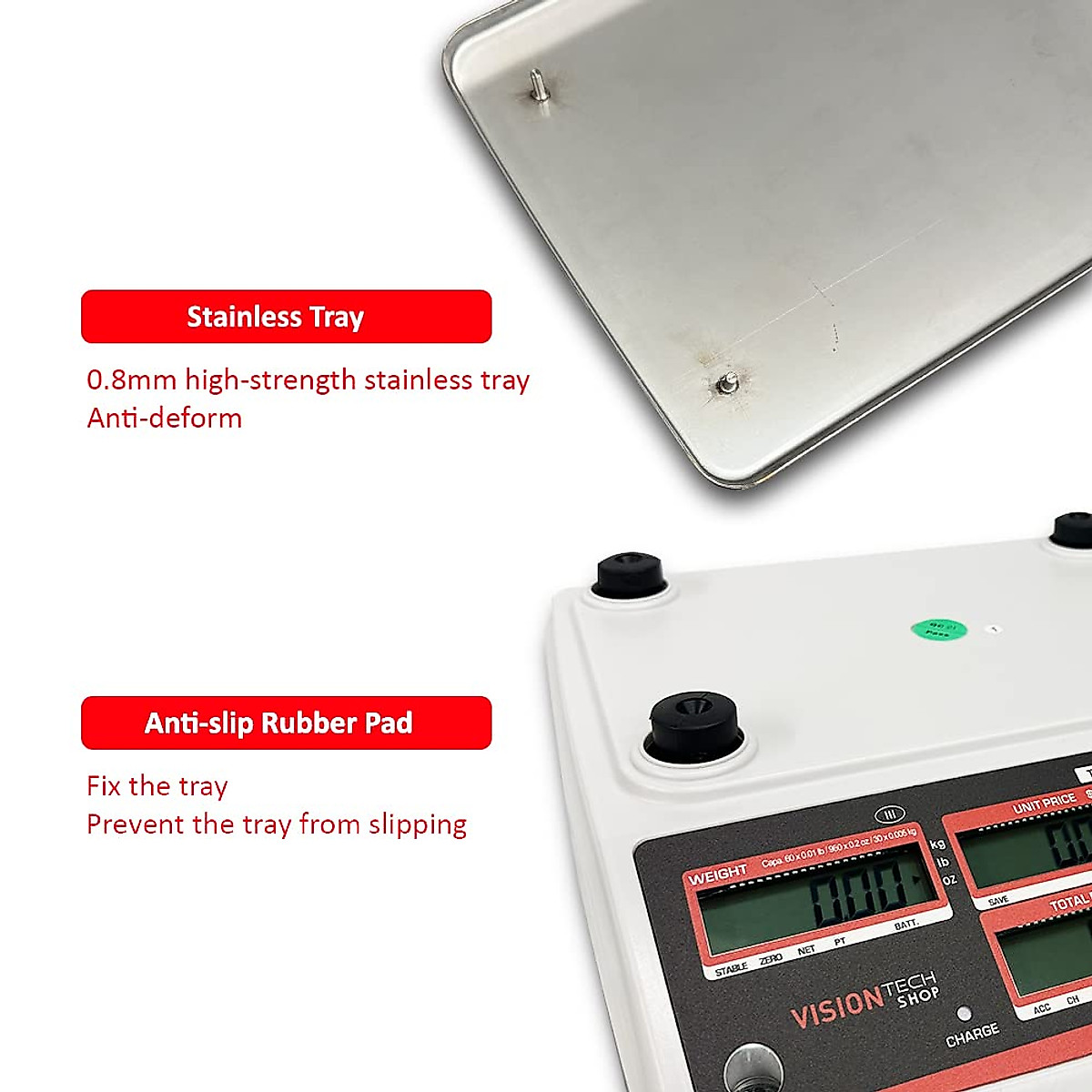 VisionTechShop TVP-60B Price Computing Scale, Lb/Oz/Kg Switchable, 60lb Capacity, 0.01lb Readability, NTEP Legal for Trade COC #19-038