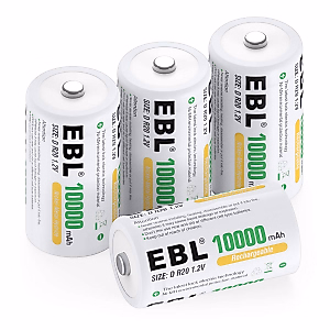 EBL D Cell Batteries 10,000mAh Ultra Pro Ni-MH Rechargeable D Batteries, 4-Pack(Battery Storage Case Included)