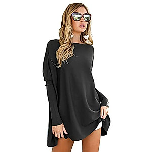 LIYOHON Oversized T Shirts for Women Tunic Tops to Wear with Leggings Long Sleeve Fall Sweaters Dressy Tops Black-L