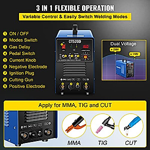 Mophorn TIG/MMA Plasma Cutter CT520D 3 in 1 Combo Welding Machine Tig Welder 200A Arc Welder 200A Plasma Cutter 50A Plasma Cutting Machine Dual Voltage 110 220V