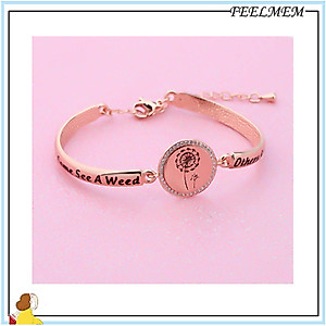FEELMEM Dandelion Wish Bracelet Some See a Weed Some See a Wish Dandelion Charm Bracelet For Friend Sister Graduation Gift New Adventure Gift (some see-Rose gold)