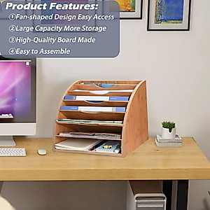 Office File Organizer for Desk, 7 Tiers Letter Mail Paper Sorter, Desktop Document File Holder with Adjustable Shelves, DIY Compartments Mail Letter Tray Notebook Storage Rack