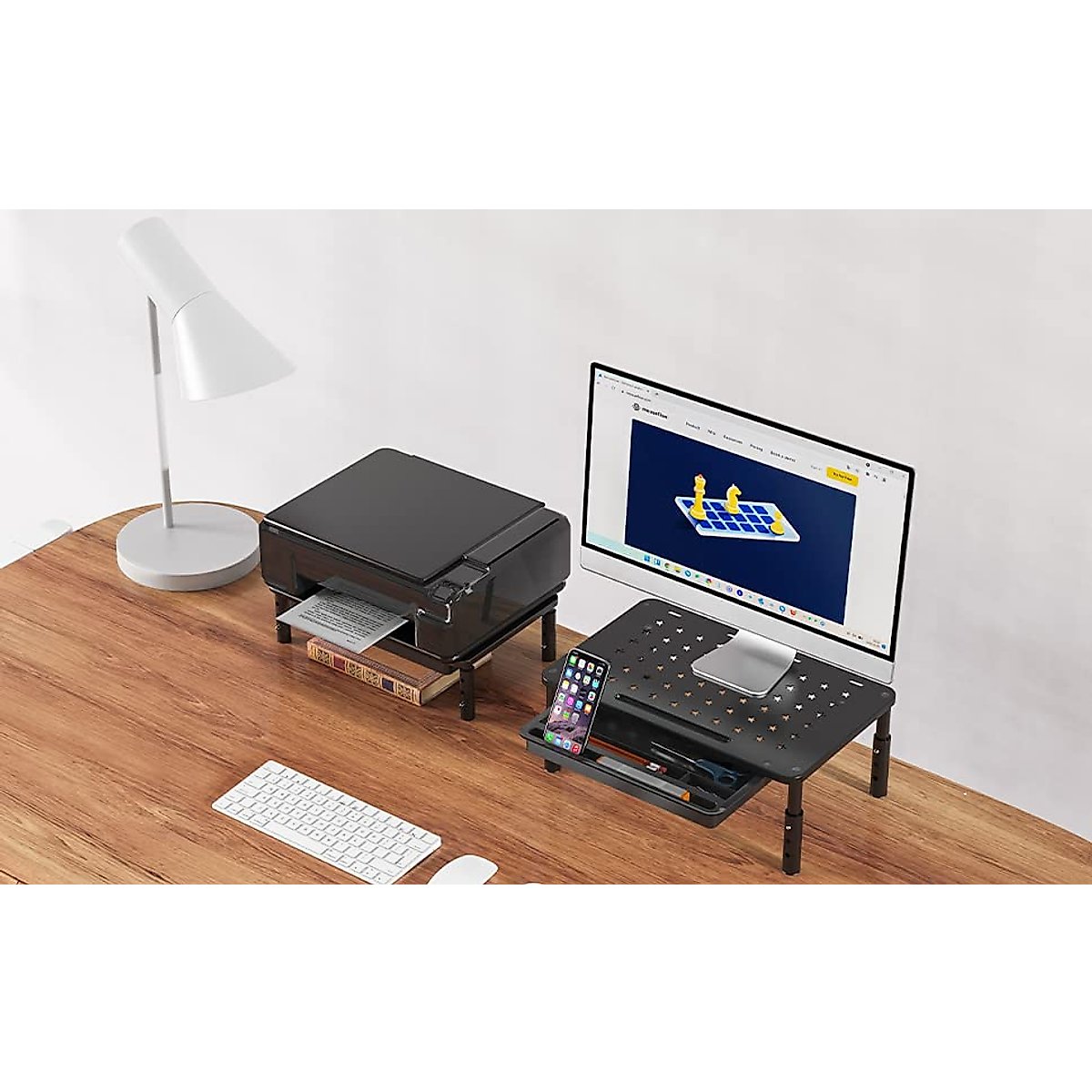 Zimilar 2 Pack Monitor Stand Riser with Drawer - 3 Height Adjustable Monitor Stand with Unique Star Mesh, Metal Monitor Riser for Computer Laptop Notebook Printer