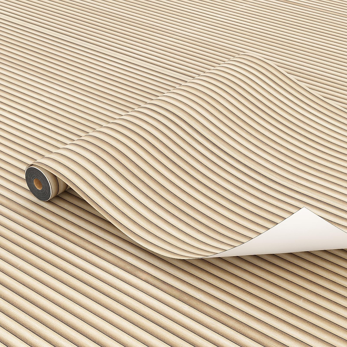 Oxdigi Wooden Slat Peel and Stick Wallpaper - Self-Adhesive Contact Paper with 3D Effect | Waterproof & Removable | PVC Contact Paper for Countertops & Cabinets | 11.8 in x 16.4 ft | Light Wood