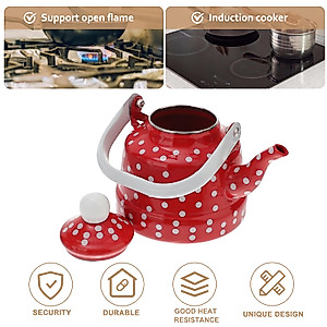Cabilock 1.1Quart Enamel Tea Kettle Tea Pot: Red Teapot Stovetop Porcelain Teapot Kettle Red Tea Kettle for Stove Top with Handle for Stovetop Hot Water Boiler