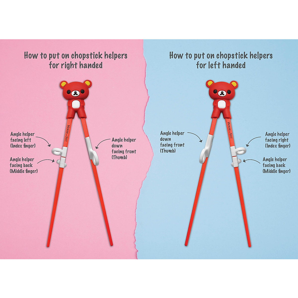 Kids chopsticks for kids children beginner adults toddler training chopsticks with reusable helper (Bears 5-Pack)