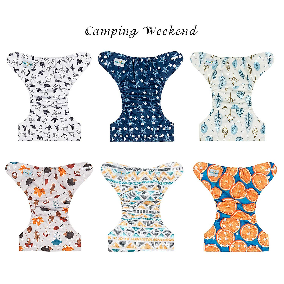 Babygoal Baby Reusable Neutral Cloth Diapers 6 Pack with 10pcs Inserts, One Size Adjustable Washable Pocket Nappy Covers for Baby Boys and Girls 6FN05