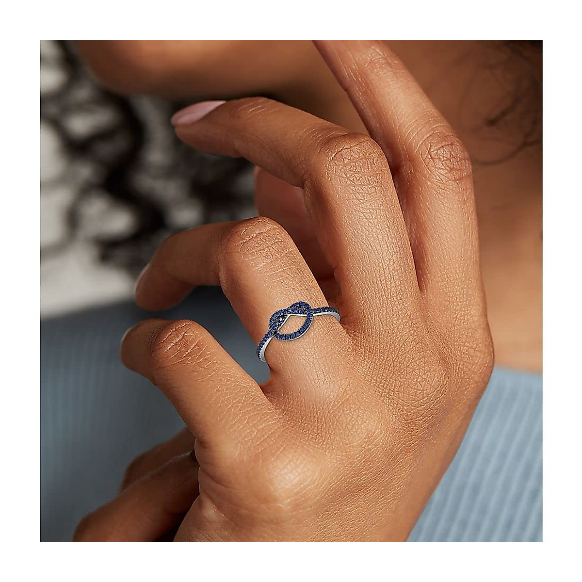 Jewelrygift 925 Sterling-Silver Knot Ring Created-Blue Sapphire Faceted Loose Gtone Beautiful Latest Daily wear Jewelry for Women Gifts Ring 7