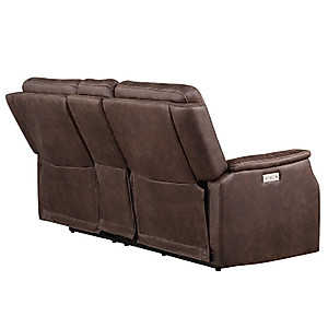 Steve Silver Co Walnut Nubuck Leatherette Power Loveseat with Hidden Storage, USB Port, and Dual Cupholders Love Seats, 74 x 41 x 41, Brown