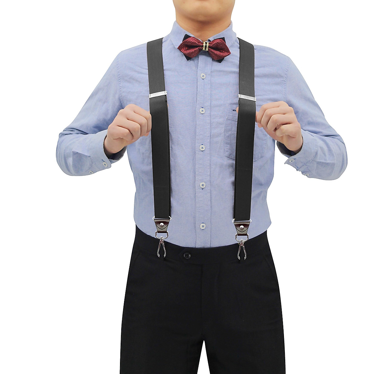 AYOSUSH Retro Y Suspenders for Men Heavy Duty Big and Tall Hooks for Belt Loop Jeans Black Shape Formal Braces