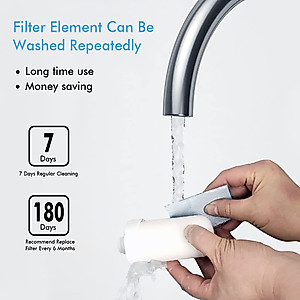 Faucet Water Filter Kitchen Tap Water Purifier Stainless Steel Faucet Mount Water Filtration System Remove Chlorine, Odor, Sediment, Improve Taste (1 Filter Element Included)