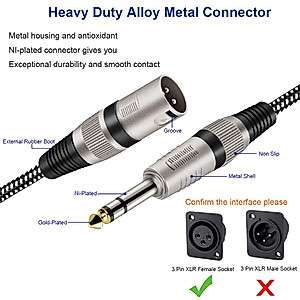 KINXIYU XLR Male to 1/4 Inch TRS Cables 10 FT/2Pack, Nylong Braided XLR 3 Pin Male to Quarter inch 6.35mm TRS Male Balanced Interconnect Wire Mic Cord (Pure Copper Conductors)