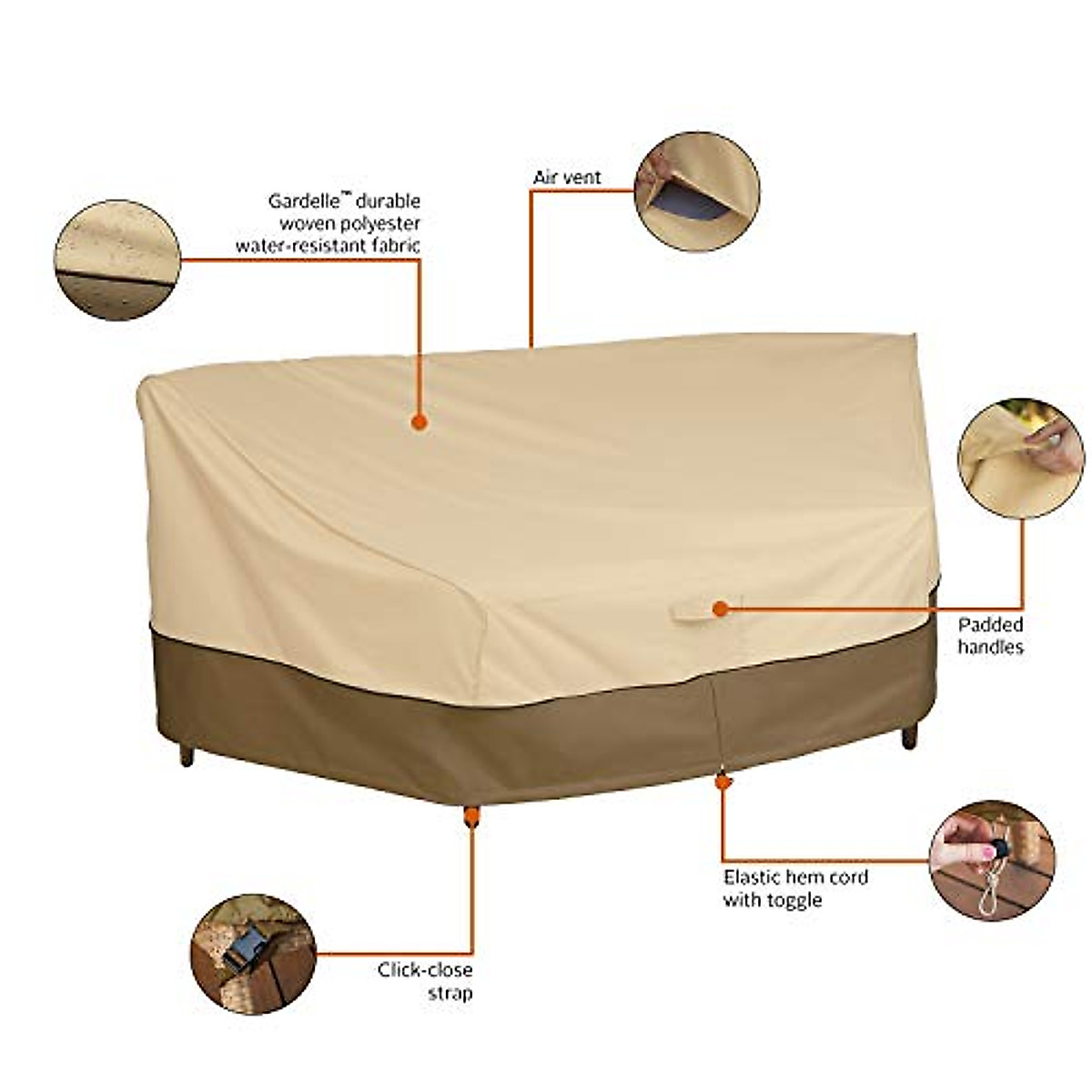 Classic Accessories Veranda Water-Resistant 46 Inch Patio Curved Sofa Sectional Cover, Patio Furniture Covers
