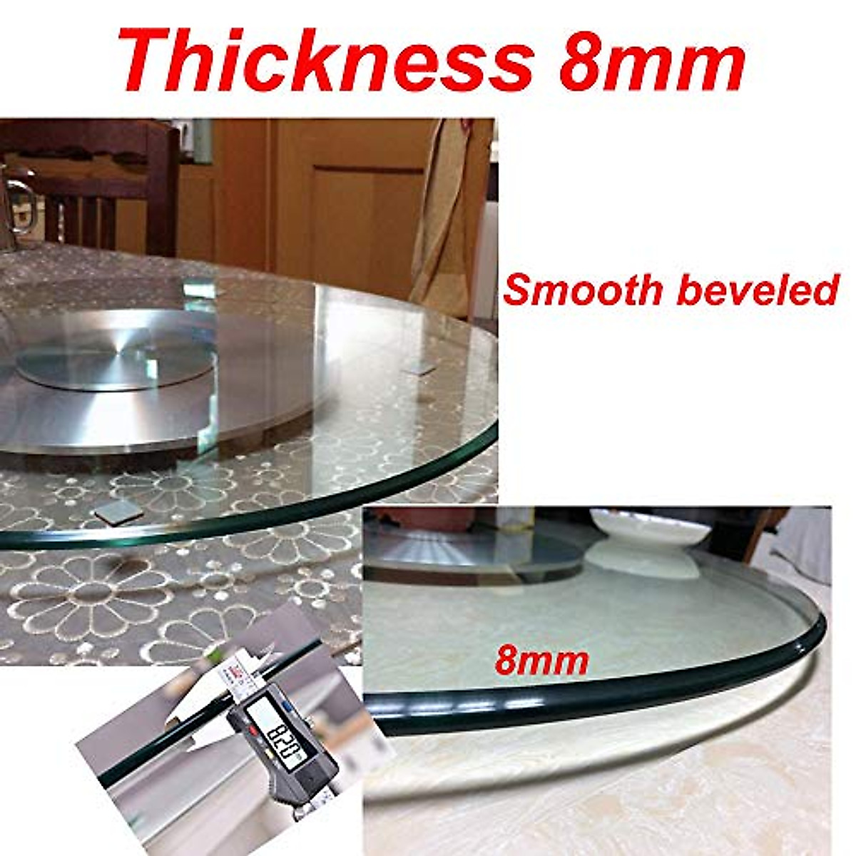 Large Lazy for Susan Dining Table - Smooth Swivel Glass Turntable with Aluminum Alloy Bearing - Perfect for Kitchen - 180° Rotation(Diameter: 80cm)