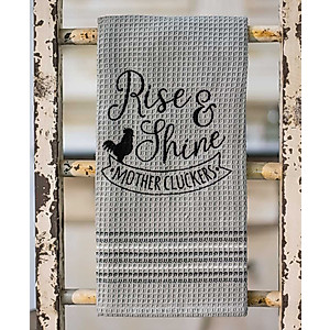 Fun and Cute Sayings Decorative Waffle Kitchen/Dish/Hand Towel Rise & Shine Mother Cluckers