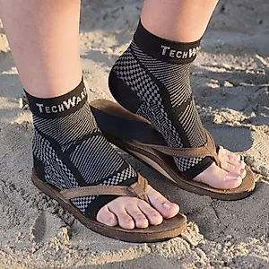 TechWare Pro Ankle Brace Compression Sleeve - Relieves Achilles Tendonitis, Joint Pain. Plantar Fasciitis Foot Sock with Arch Support Reduces Swelling & Heel Spur Pain. (Black/Gray L/XL)
