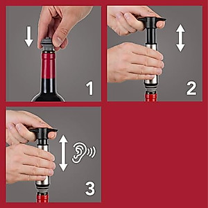 Vacu Vin Wine Saver Pump Stainless Steel with Vacuum Wine Stopper - Keep Your Wine Fresh for up to 10 Days - 1 Pump 1 Stopper - Reusable - Made in the Netherlands