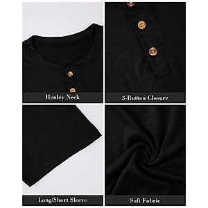 Fashion Mens Henley Shirts Classic Long Sleeve Basic Button Cotton T-Shirt with Pocket Black