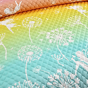 Lush Decor Dandelion Fairy Ombre Quilt, 2 Piece Set, Twin, Pastel Rainbow - Reversible Floral Print Fantasy Kids Bedding Set