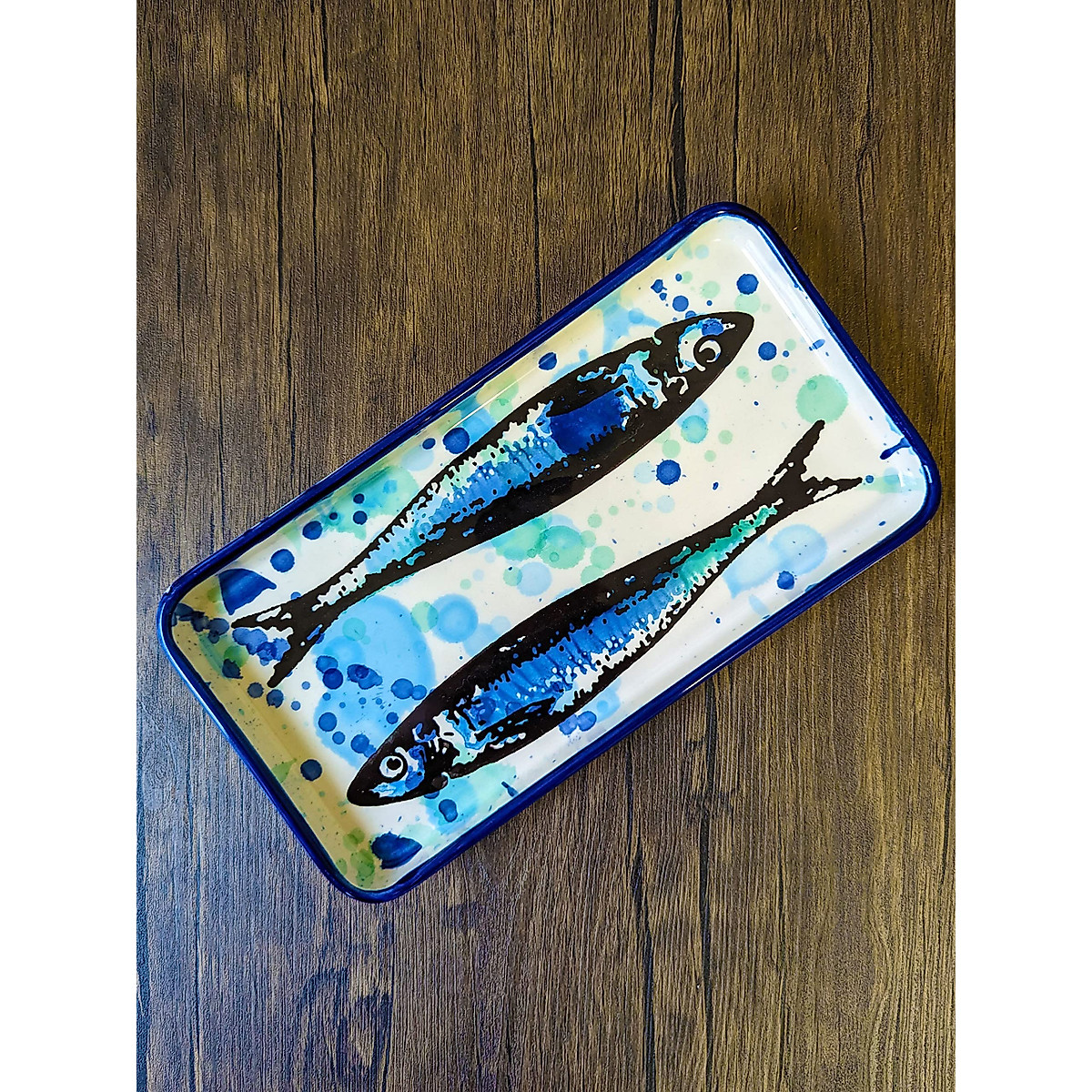 Splash Sardines Portuguese Pottery Rectangular Ceramic Serving Platter (Small)