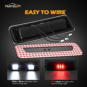 Partsam High Mount Stop Light 3rd Third Brake Light Replacement for Ford F150 F-150 2004 2005 2006 2007 2008 Smoked LED Rear Cab Roof Brake Stop Tail Cargo Center Light Lamp Black Housing w/3 Plugs