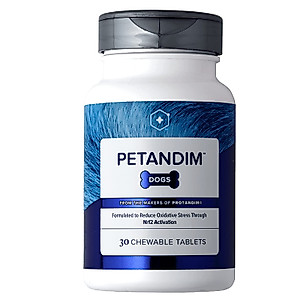 Petandim Dog Vitamins, 30 Chewable Tablets, Reduce Oxidative Stress, Joint Supplement for Dogs, Dog Skin and Coat Supplement, Vitamin for Dogs in a Bacon, Chicken, and Liver Flavored Chewable Tablet
