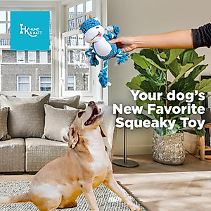 HK Hund & Katt Plush Cow Design Squeaky Dog Toy, Durable Non-Toxic Material, Rope Legs for Tugging/Chewing, Machine Washable, 9.8 inches