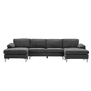 Eafurn Oversized Deep Seat Reversible Modular Sectional Couch Convertible Sleeper Corner Sofa Bed, Symmetrical L Shaped Lounge Sofá with Movable Ottoman and Solid Wood Legs for Living Room Office