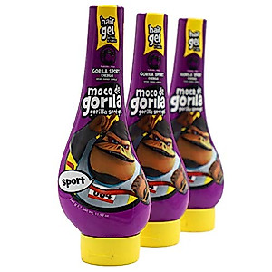 Moco de Gorila Sport Squizz, Hair Styling Gel, Long-Lasting Hold, Reactivatable with water, 3-Pack of 11.92 Oz Each, 3 Squeezable Bottles.
