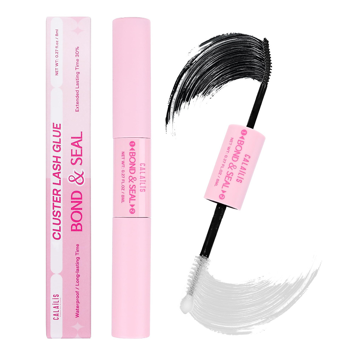 CALAILIS Lash Bond and Seal, Cluster Lash Glue Bond and Seal Lash Glue for Lash Clusters Super Strong Hold and Long Lasting 72 Hours Waterproof Non-irritating Individual Lash Glue for Cluster Eyelash