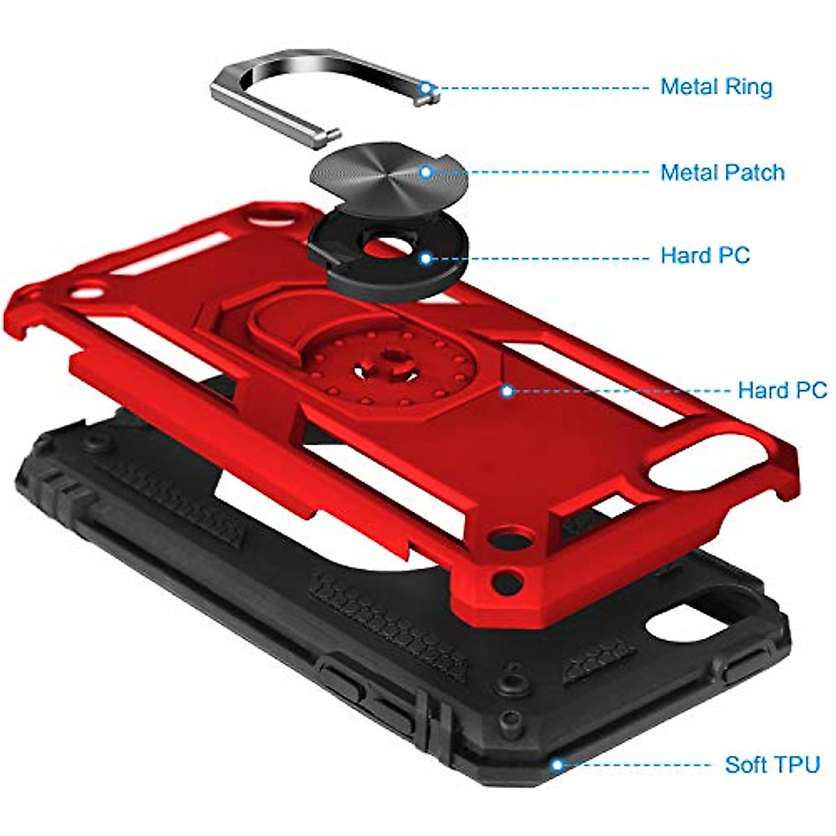 iPod Touch 7 Case, iPod Touch 6 Case with Car Mount,IDweel Hybrid Rugged Shockproof Protective Cover with Built-in Kickstand for iPod Touch 5 6 7th Generation, Red