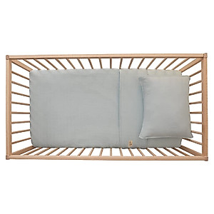 Muslin Crib Sheets for Boys and Girls, 28"x 52" + 9", 100% Cotton Neutral Fitted Sheet, Soft and Breathable, Solid Colors for Standard Crib Mattresses, Great for Baby, Kids and Toddlers (Baby Blue)