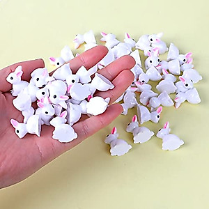 KIMOBER 50PCS Mini Bunny Miniature Figurines,White Resin Rabbit Figures for Fairy Garden Easter Egg Fillers Landscape DIY Terrarium Crafts