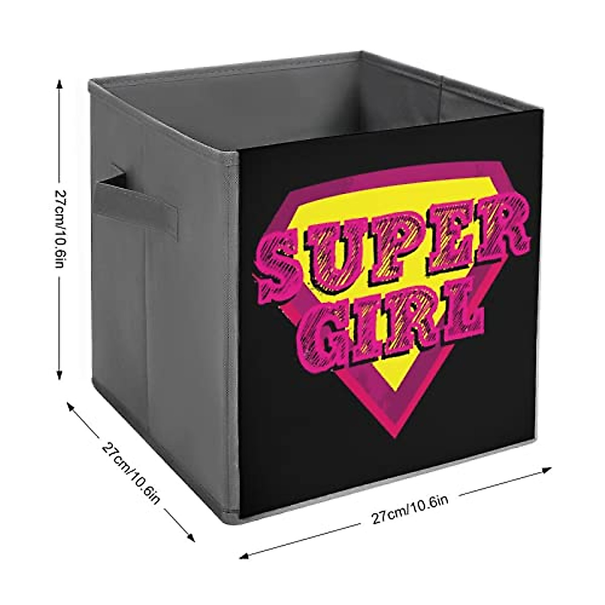 Super Girl Foldable Storage Bins Printd Fabric Cube Baskets Boxes with Handles for Clothes Toys, 11x11x11