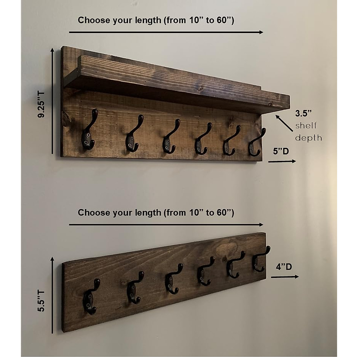 Coat Rack SET of 2 (Choose your Length) Towel RackEntryway Organizer Wall Mounted