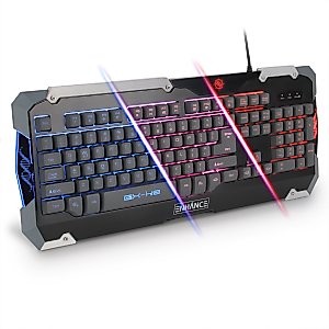 Enhance GX-K2 Gaming Keyboard with 104 Hybrid Mechanical Feel Keys, LED Backlit, & Braided Cable - 3 Color Selection, Multimedia Shortcuts, & Plug & Play USB Connection - PATHOGEN Series