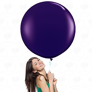 AFTERLOON® Biodegradable Balloons 3 pcs 36 Inch Orb Perfect Round Giant Extra Large Deep Purple, Thickened Strong Natural Latex Jumbo XL Big Helium Float, Gender Reveal Birthday Party Decorations