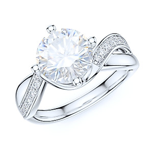 PRSTANI Sterling Silver Fancy Intersecting Infinity 2CT Round Brilliant Cut Genuine Moissanite Promise Engagement Ring (6.5)