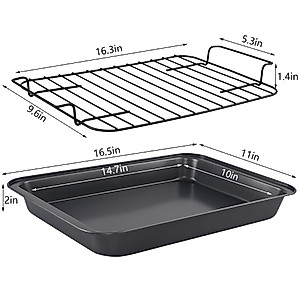 Kitcom Nonstick Roasting Pan with Rack, 16.5x11x2 Inch Turkey Roaster for Turkey, Chicken, Meat & Vegetables, Lasagna(Gray)