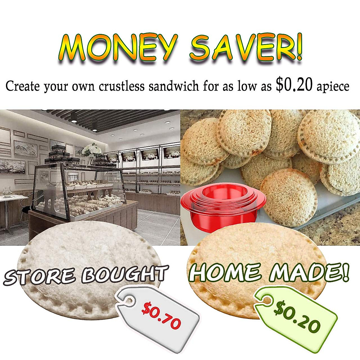 Sandwich cutter and sealer Set Uncrustables Sandwich Cookie Bread Pancake Maker Perfect for Kids Lunchbox and Bento Box (RED) …