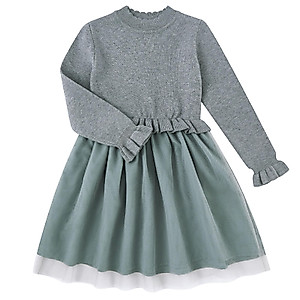 ALISISTER baby-girls Tutu Long Sleeve Fall Winter Sweater Dress, 06 Grey, 3-4T