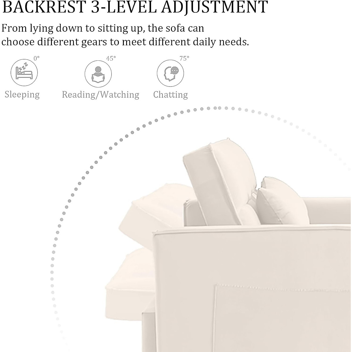 SPOWAY 3 in 1 Sleeper Sofa Couch Bed, Velvet Convertible Loveseat Sleeper Sofa with 3 Level Adjustable Backrest, Storage Pockets, Toss Pillows, Pull Out Loveseat Sleeper for Living Room, Beige