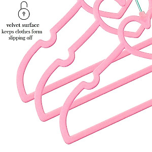 JIUXCF Kids Velvet Hangers 50 Pack, 12.8 Inch Non Slip Toddler Hangers, Ultra Slim Space Saving Childrens Hangers - 360° Swivel Hook, Cascade Design, Durable & Cute Baby Hangers (Pink