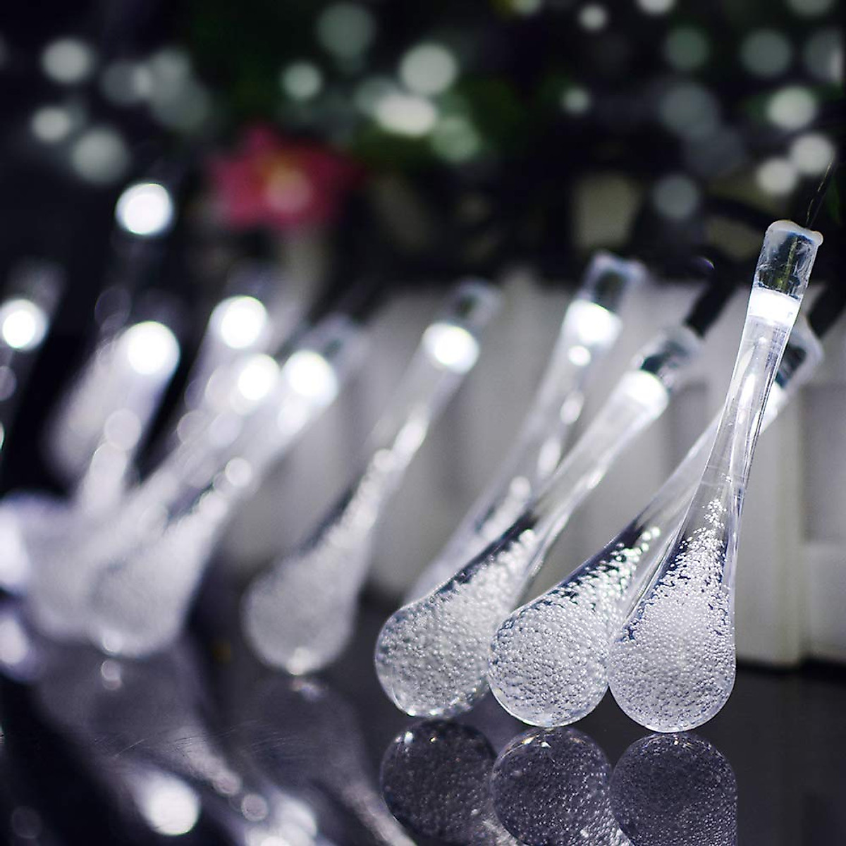 Solar String Lights，7m 50 LEDs Waterproof Teardrop-Shaped - White LED Outdoor String Lights for Cafe, Garden, Home, Landscape, Holiday, Wedding Decorations