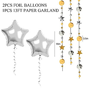 Retirement Party Decorations Supplies, Black and Gold Happy Retirement Banner, Folding Paper Fans, Sparkling Star Garlands, Star Shape Foil Balloons