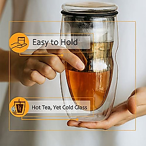 BTAT- Double Wall Glass Tea Cup With Stainless Steel Infuser, 500ml 16oz Glass, Tea Cup with Lid, Tea Infuser Cup, Tea Cup with Filter, Tea Cup with Infuser, Tea Gifts for Tea Lover, Mother's Day Gift