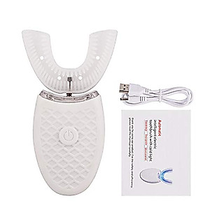 Automatic Massage Whitening Toothbrush IPX7 Waterproof Long Standby Charging Portable 360° Ultrasonic Electric Lazy Toothbrush, With LED Blue Light Whitening Lamp, Convenience Durable Clean (White)